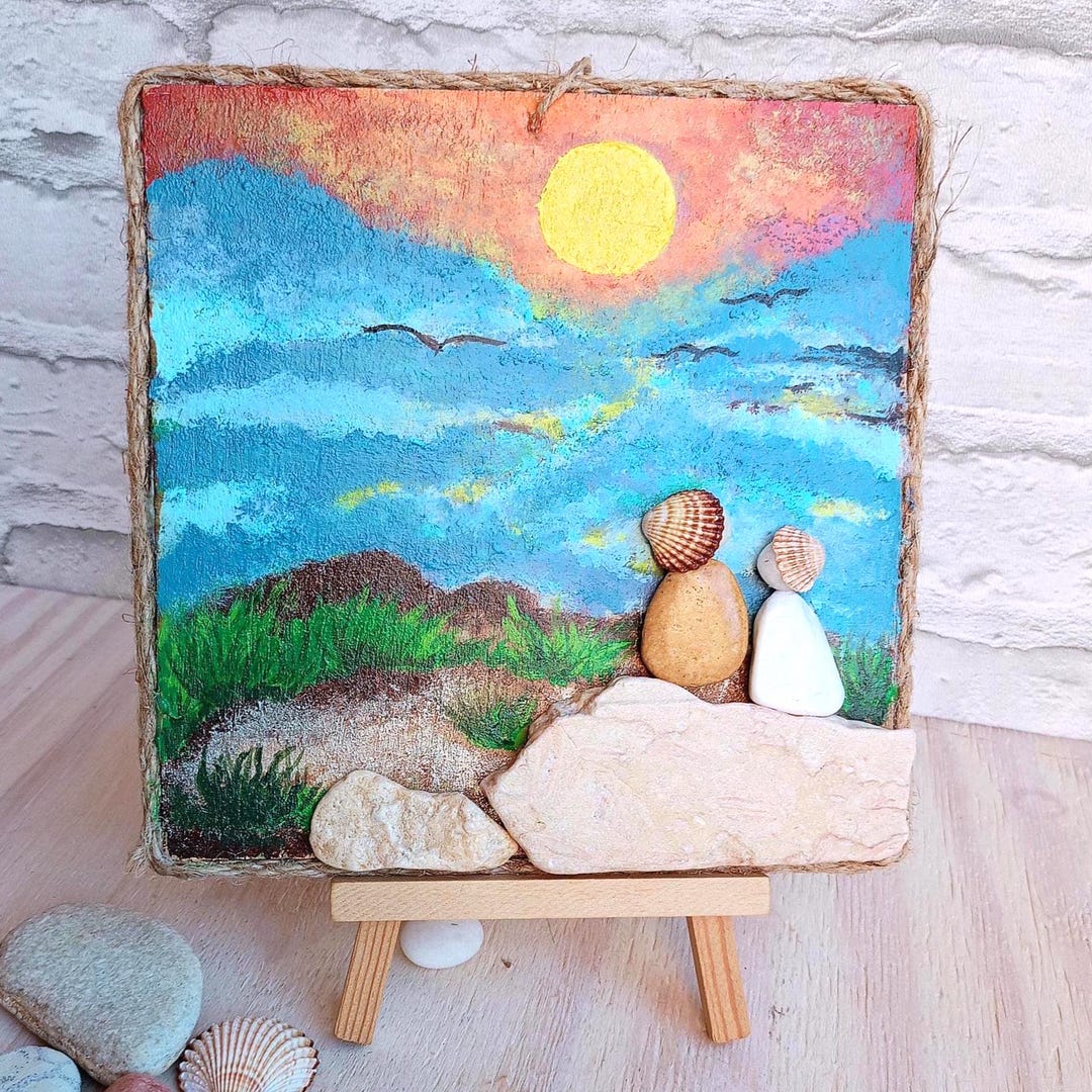 Wooden Panel With Pebbles, Picture With Pebbles - Sea Sunset, Wall ...