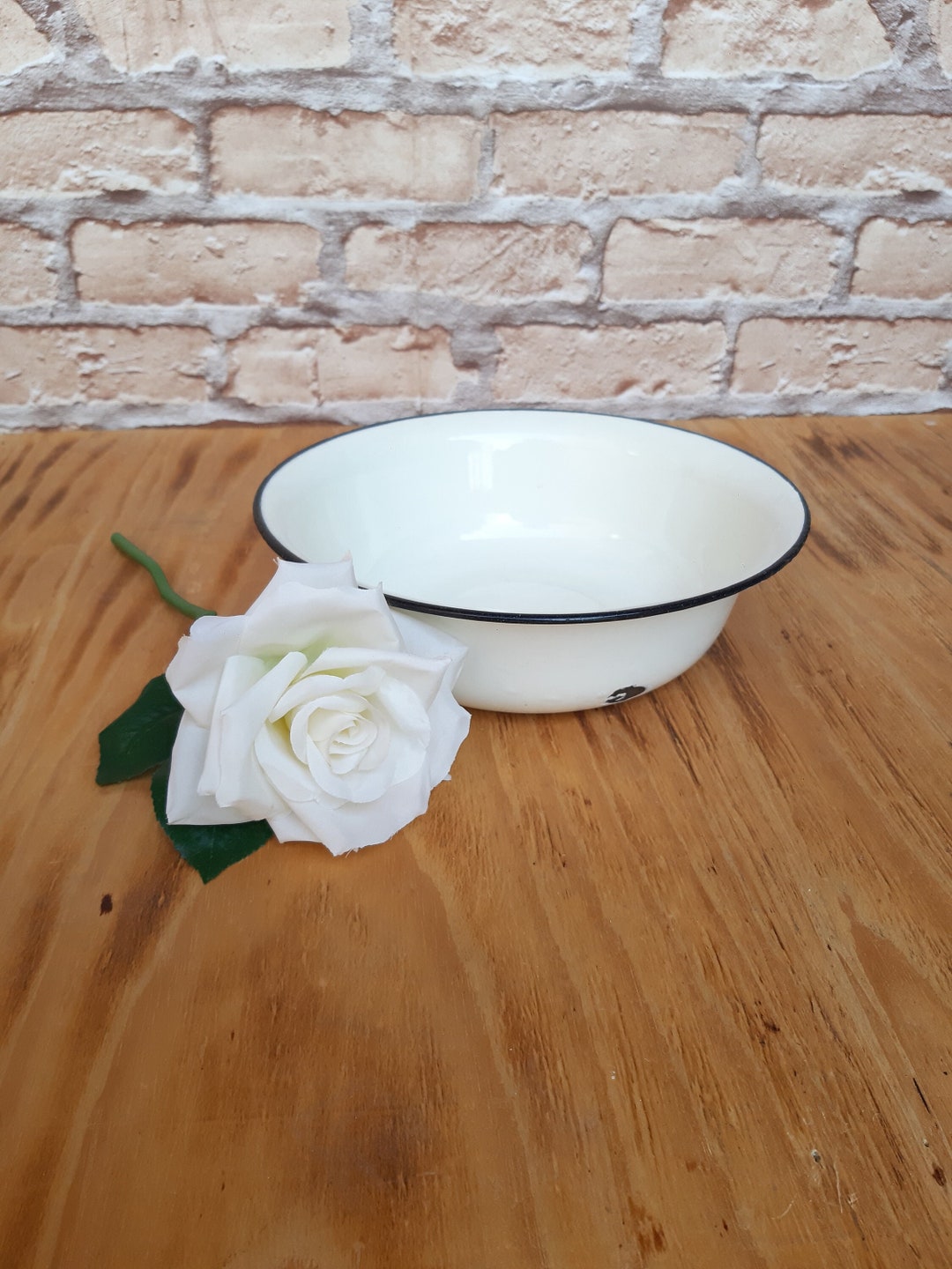 Large Enamel Bowl, White Vintage Bowl, Enamel Dish, Metal Rustic Plate ...