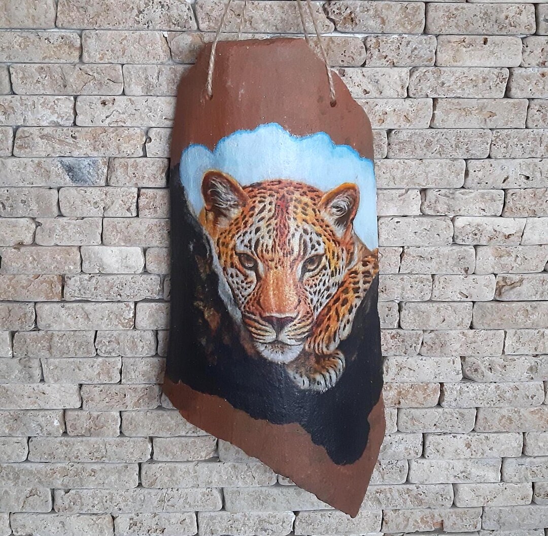 Clay Tile for Wall Hanging. Artistic Decoupage of a Cheetah. Wall ...