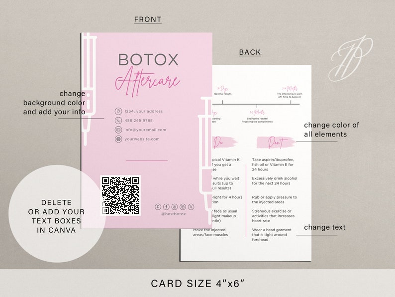 Editable Botox Aftercare Card Templates, Instant Download, Injection ...