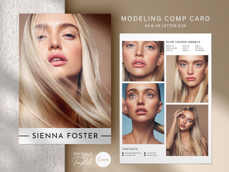 Model Comp Card Fashion Model Zed Card Canva Template Model Portfolio ...