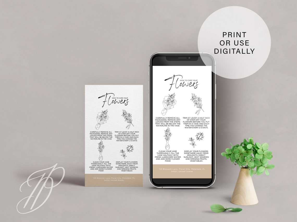 Flower Care Hang Tag Fresh Flower Plant Care Card Bouquet Care ...