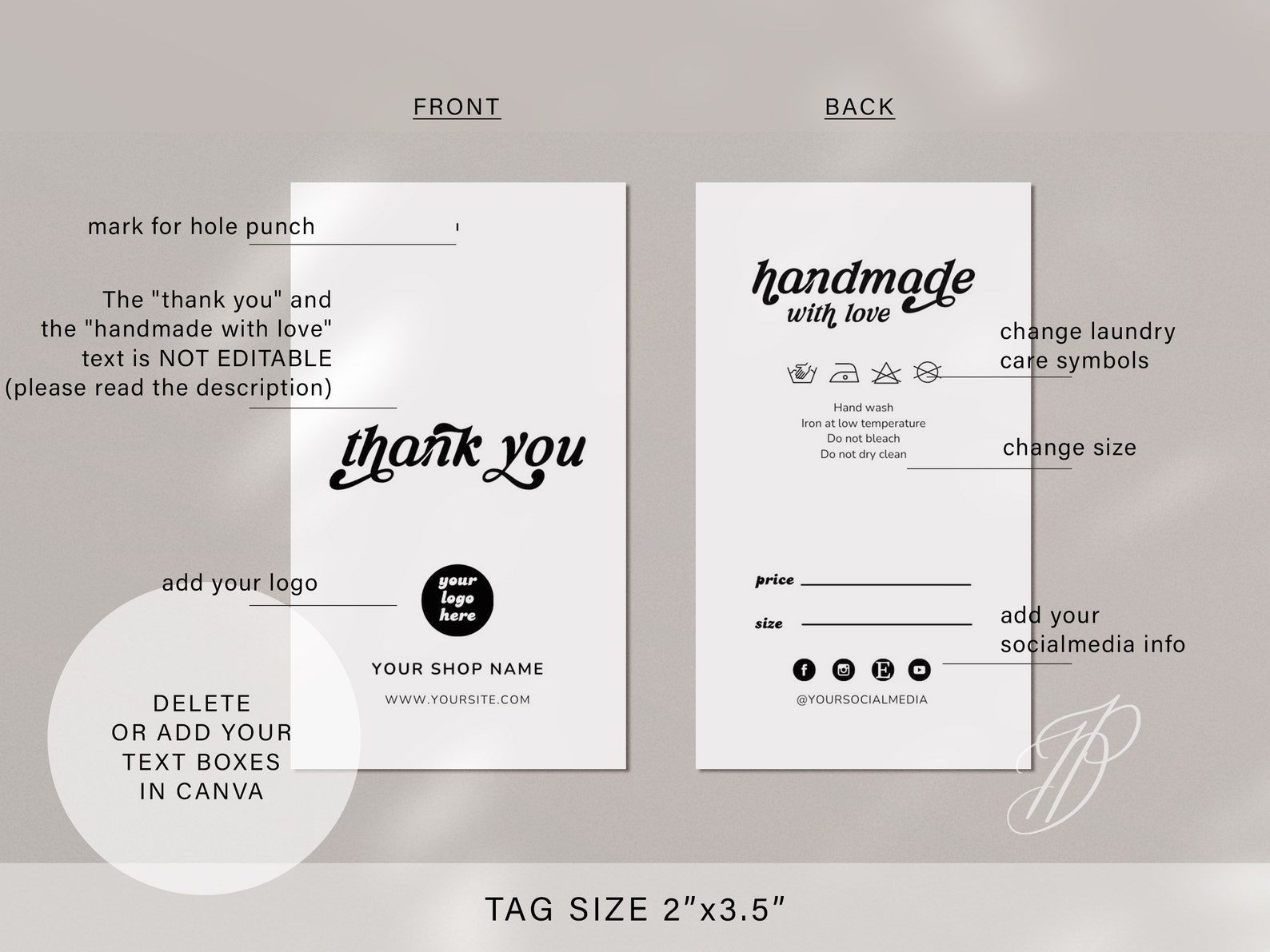 Editable Business Price Tag Template With Washing Instructions, Crochet ...