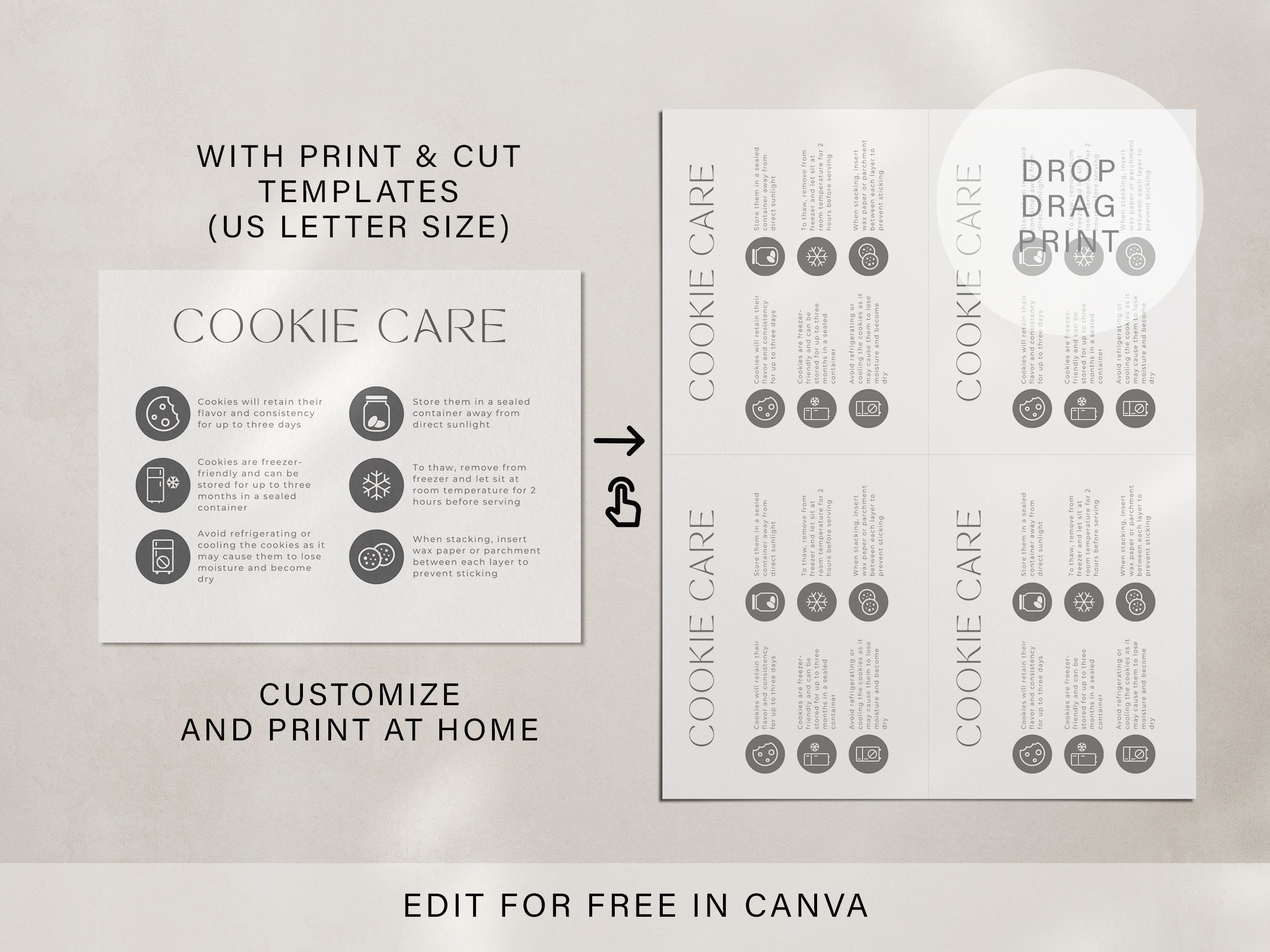 Cookie Care Card, Thank You Note for Customer, Cookie Tag, Instructions ...