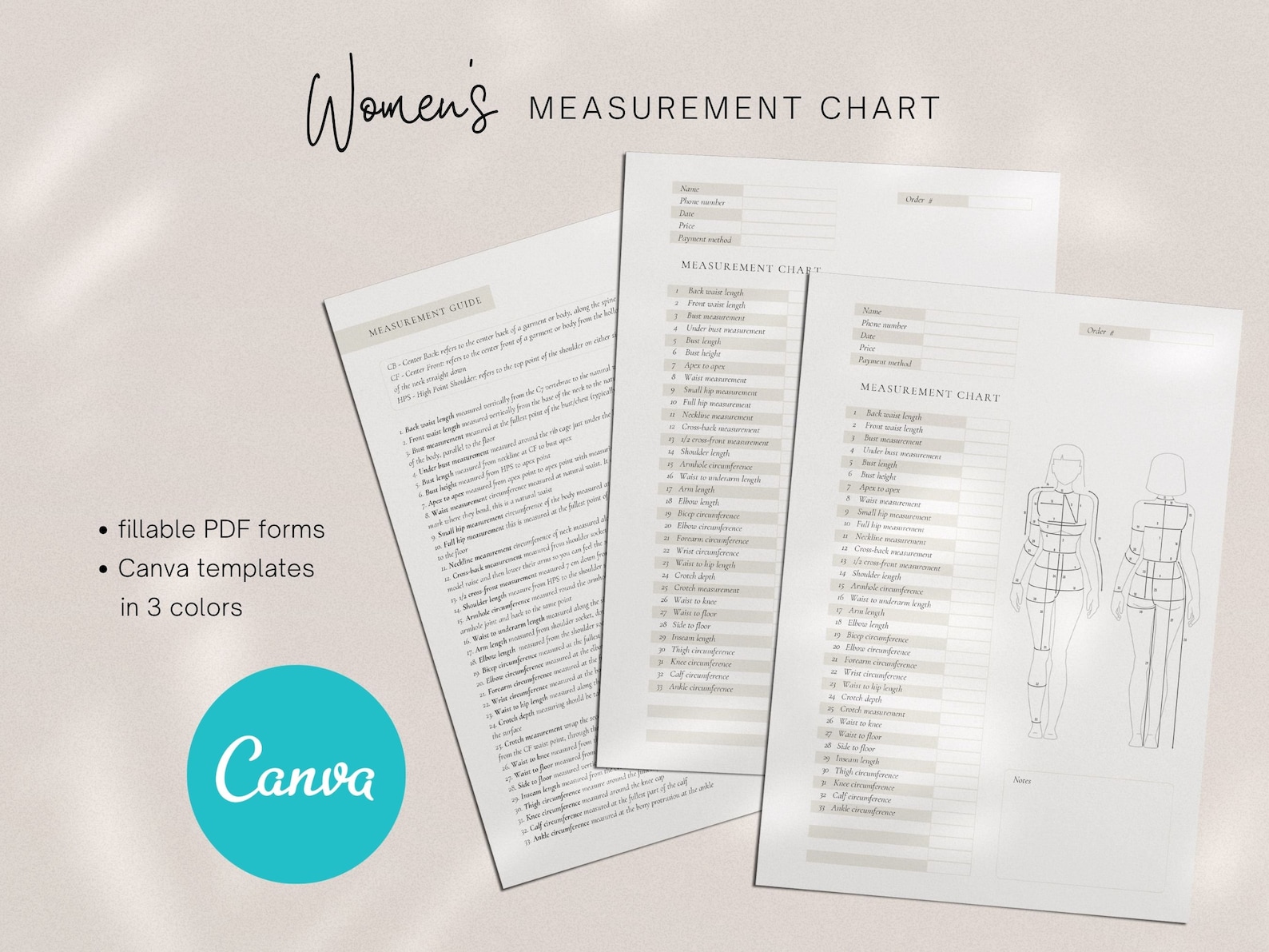 Body Measurement Chart | Women Female Template Fashion Designer | PDF ...