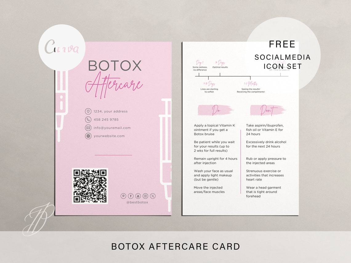 Editable Botox Aftercare Card Templates, Instant Download, Injection ...