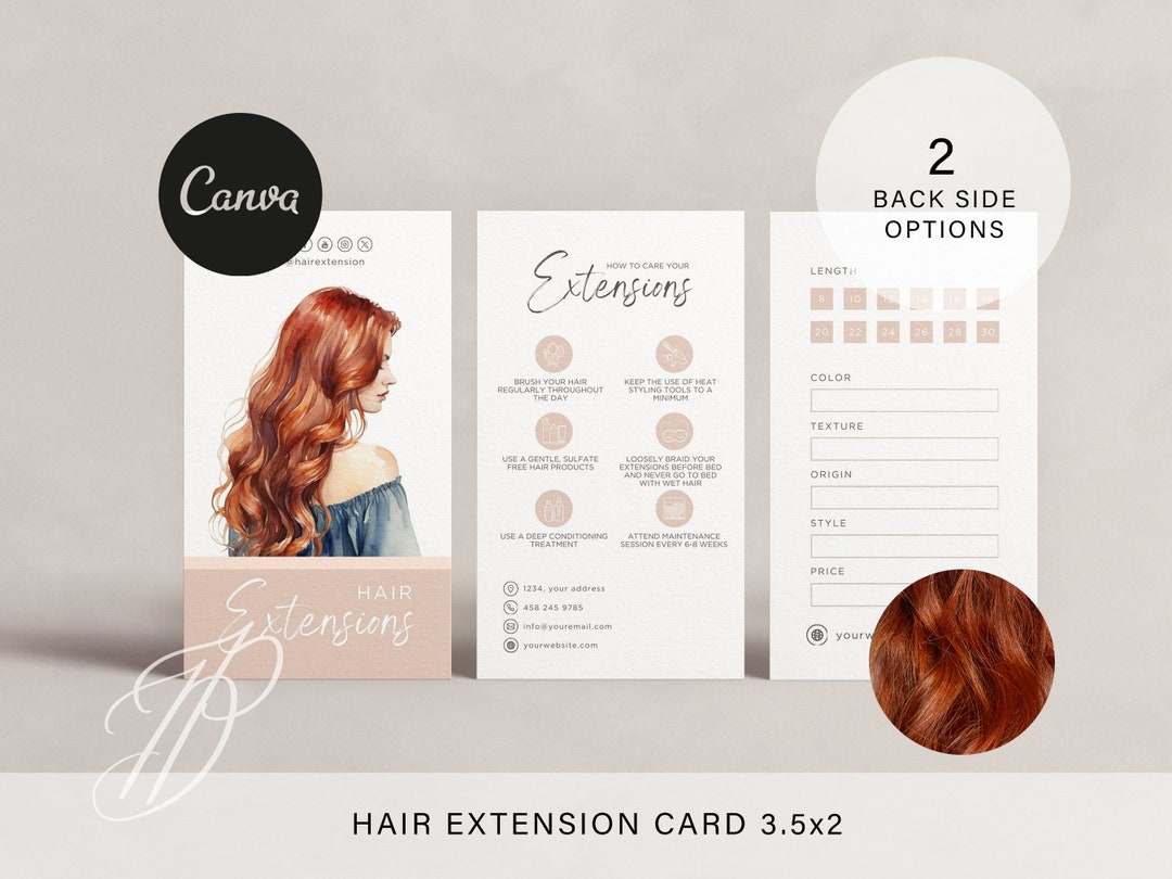 Editable Hair Extension Care Card, Luxury Hair Boutique Card Template ...