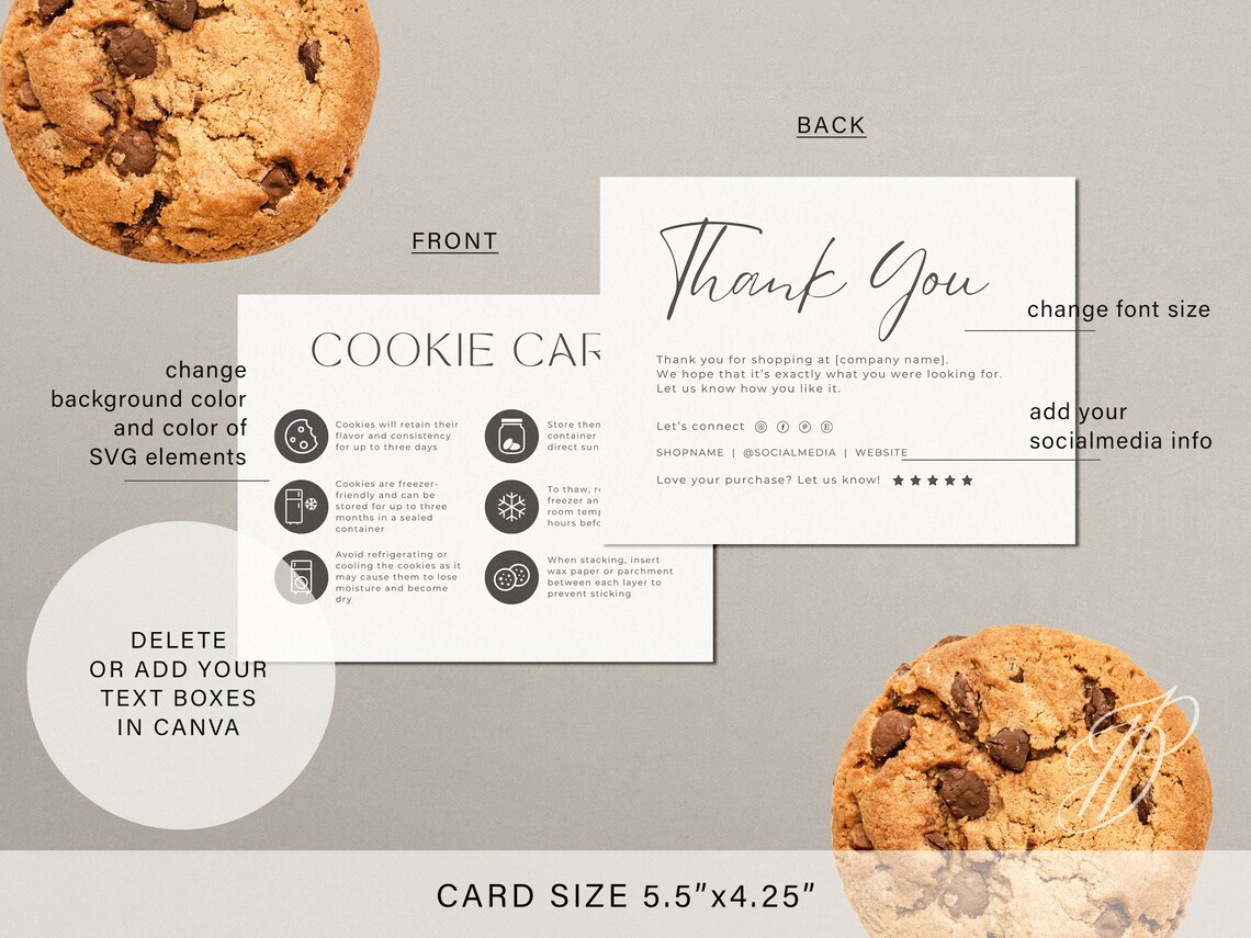Cookie Care Card, Thank You Note for Customer, Cookie Tag, Instructions ...