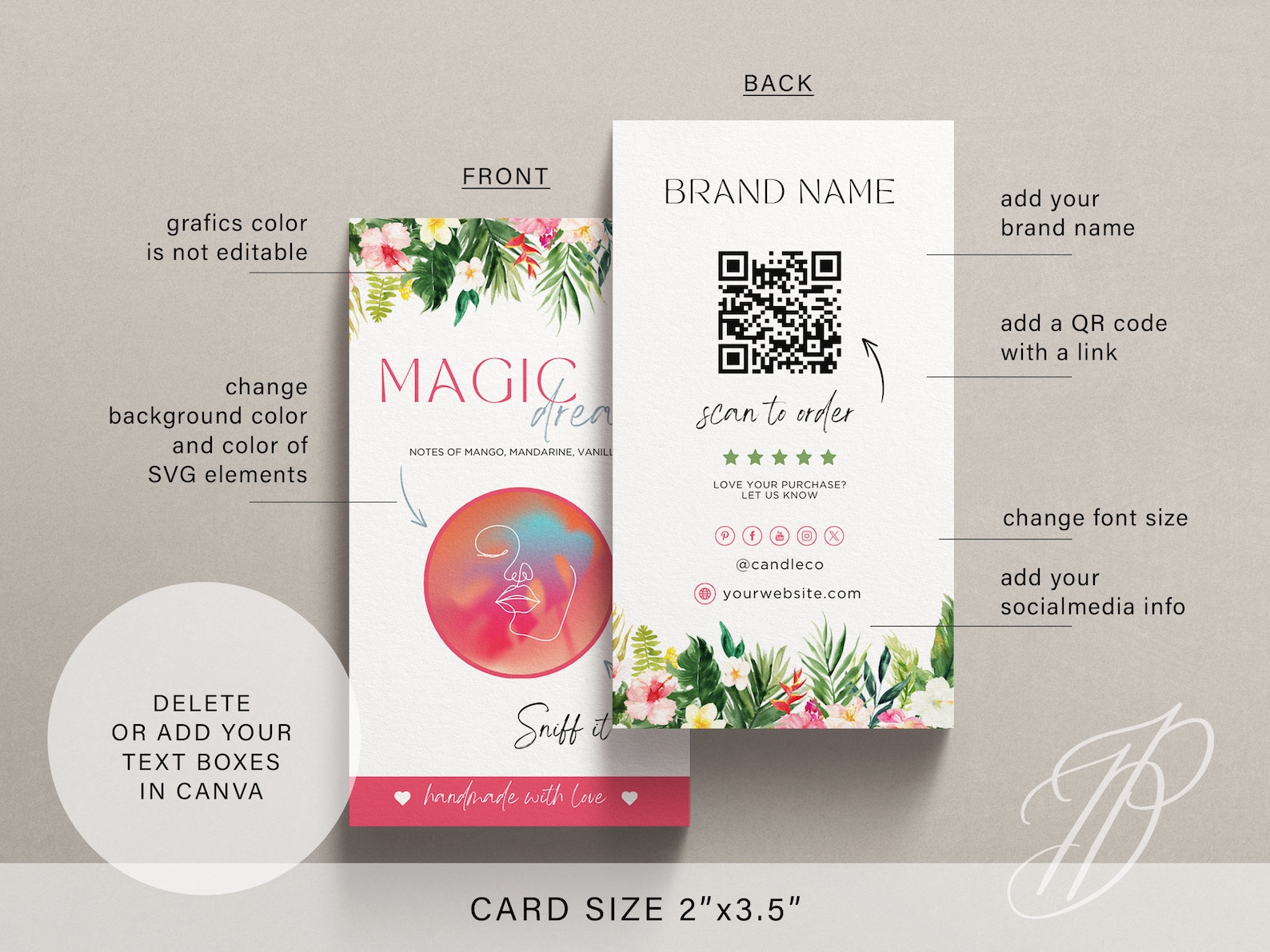 Tropical Candle Scent Card Template, Scent Tester Card, Editable Wax ...