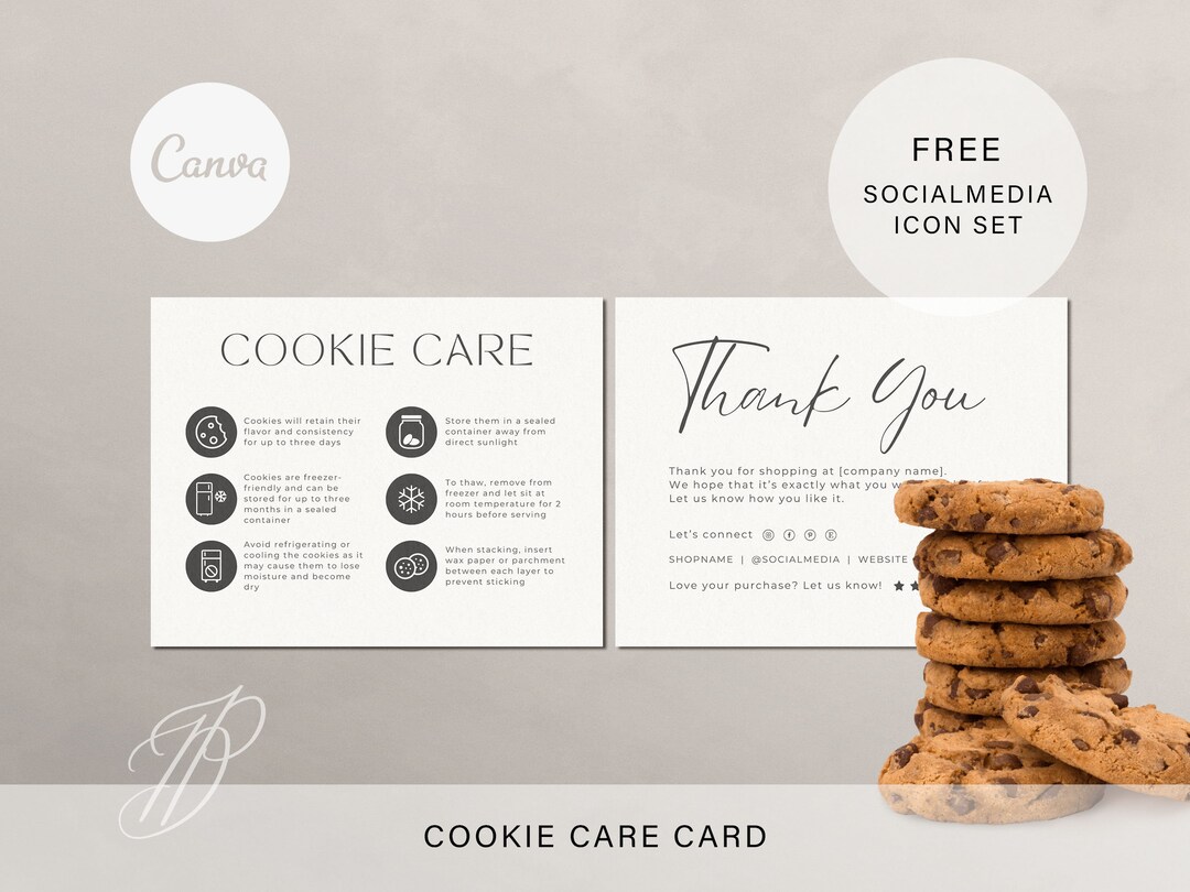 Cookie Care Card, Thank You Note for Customer, Cookie Tag, Instructions ...