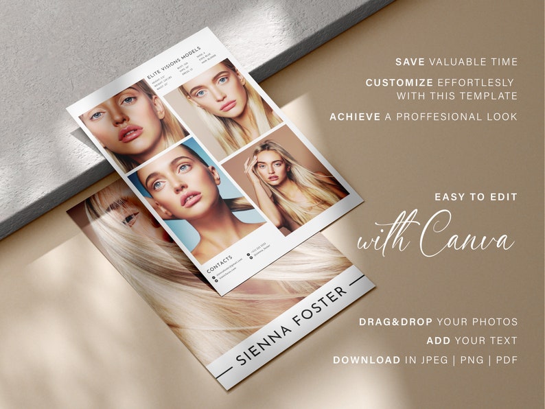 Model Comp Card | Fashion Model Zed Card | Canva Template | Model ...