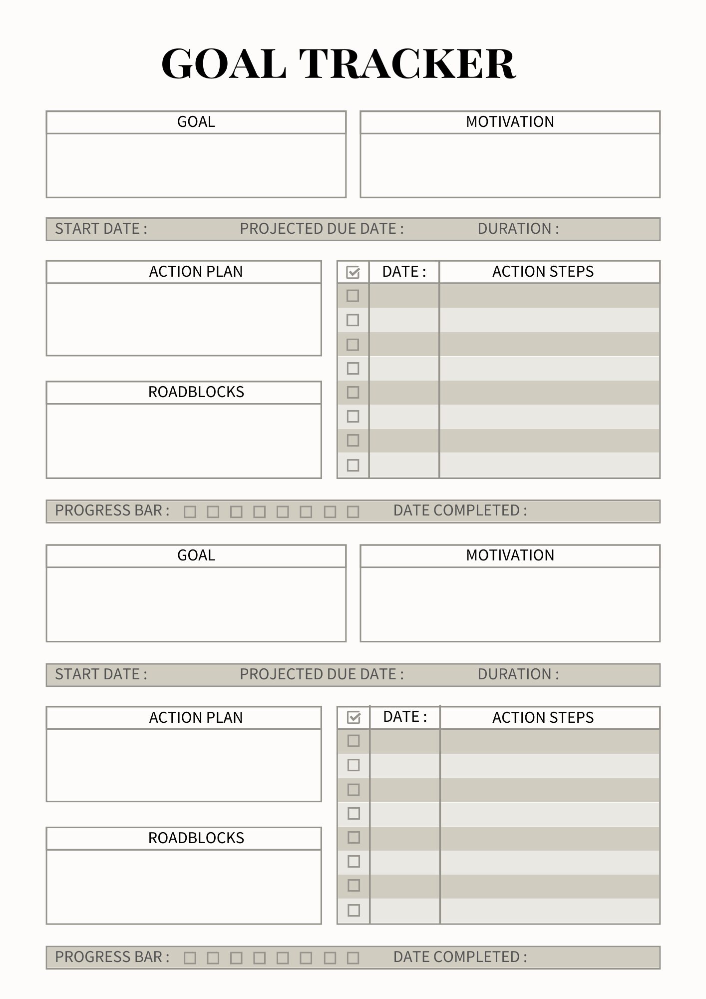 Goal Tracker – Printable & Editable PDF | Step-by-step Goal Setting ...