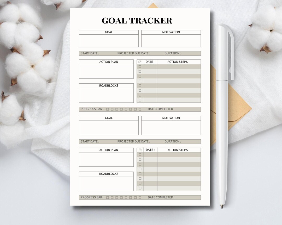 Goal Tracker – Printable & Editable PDF | Step-by-step Goal Setting ...