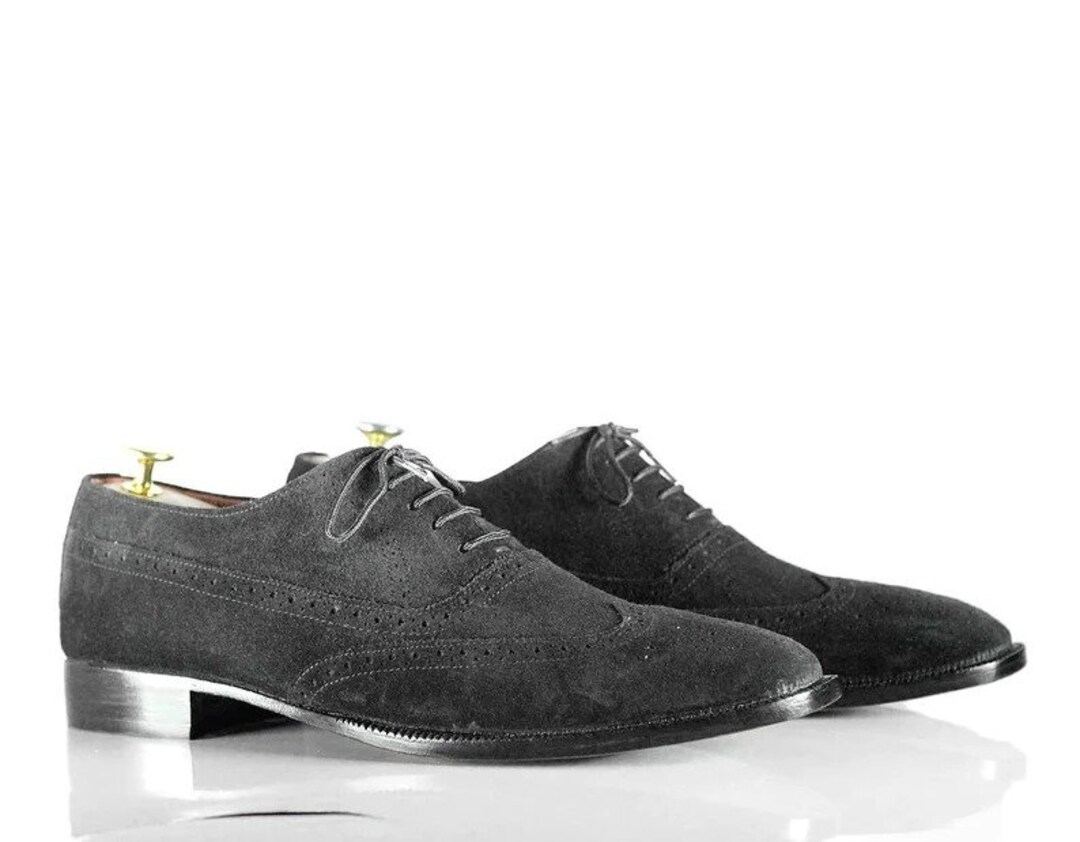 Bespoke Handmade Black Wing Tip and Lace up Suede Shoes, Dress Formal ...