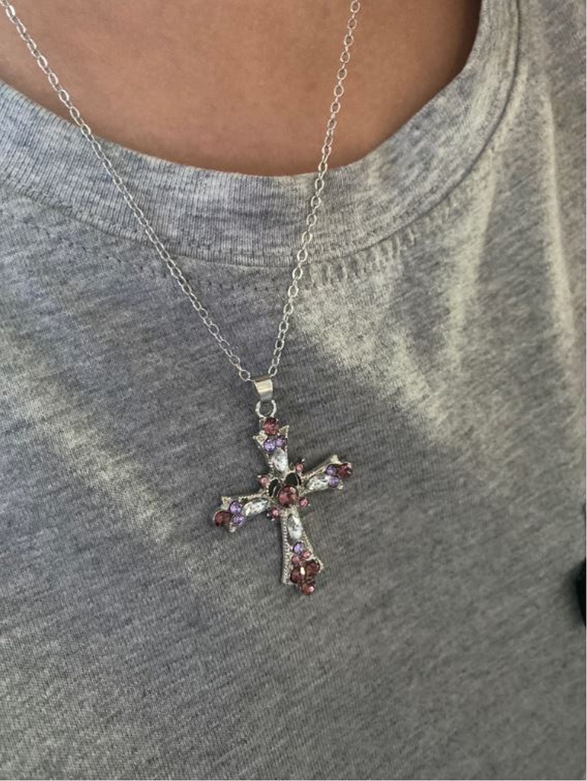Neo-gothic Pink Purple Cross Elegant Cross Jesus Heart Pendant Necklace ...