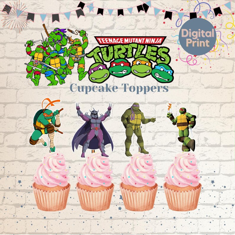 Ninja Turtle Cupcake Topper, Cake Toppers, Decoration, Instant Digital ...