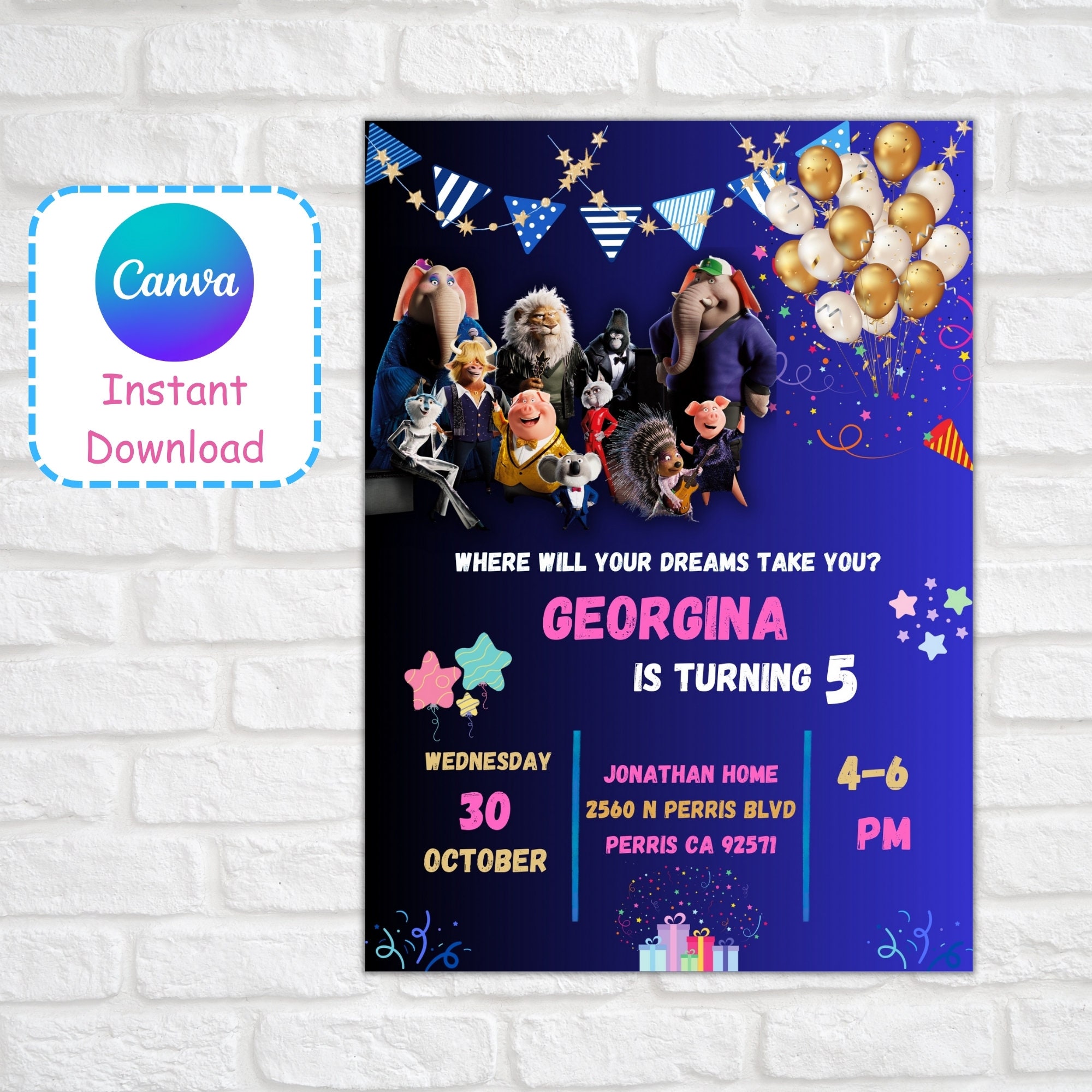 Editable Sing 2 Birthday Invitation Template, Printable Birthday Party ...