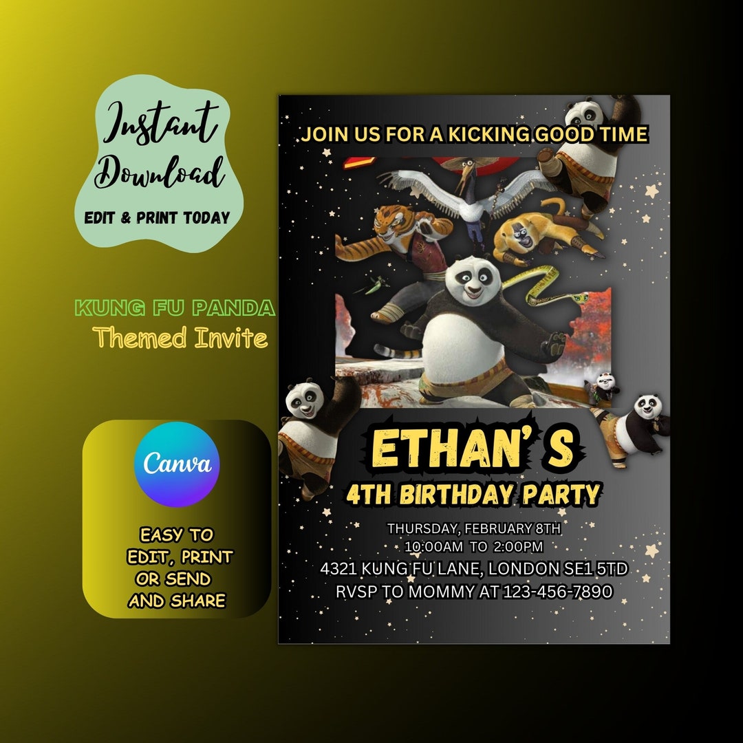 Editable Kung Fu Panda Birthday Invitation Template, Printable Birthday ...