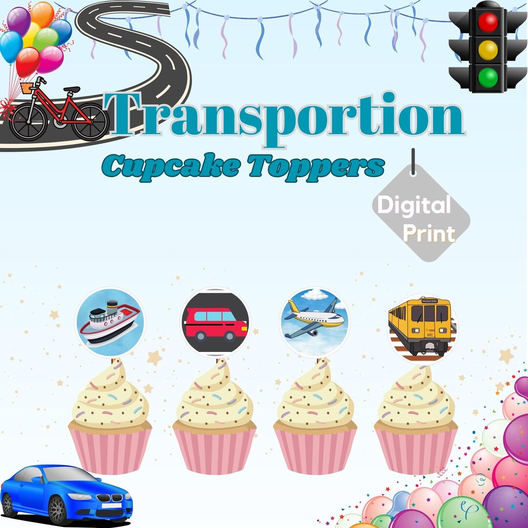 Transportation Cupcake Topper, Cake Toppers, Decoration, Instant ...
