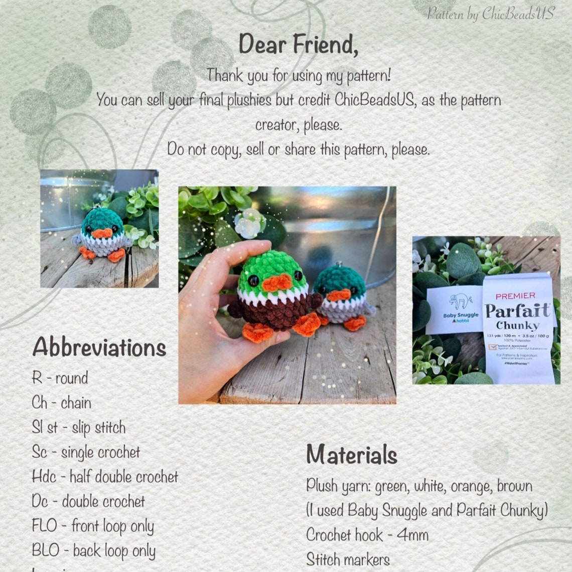 Baby Mallard Download Pdf Pattern, No Sew Mallard Digital Crochet ...