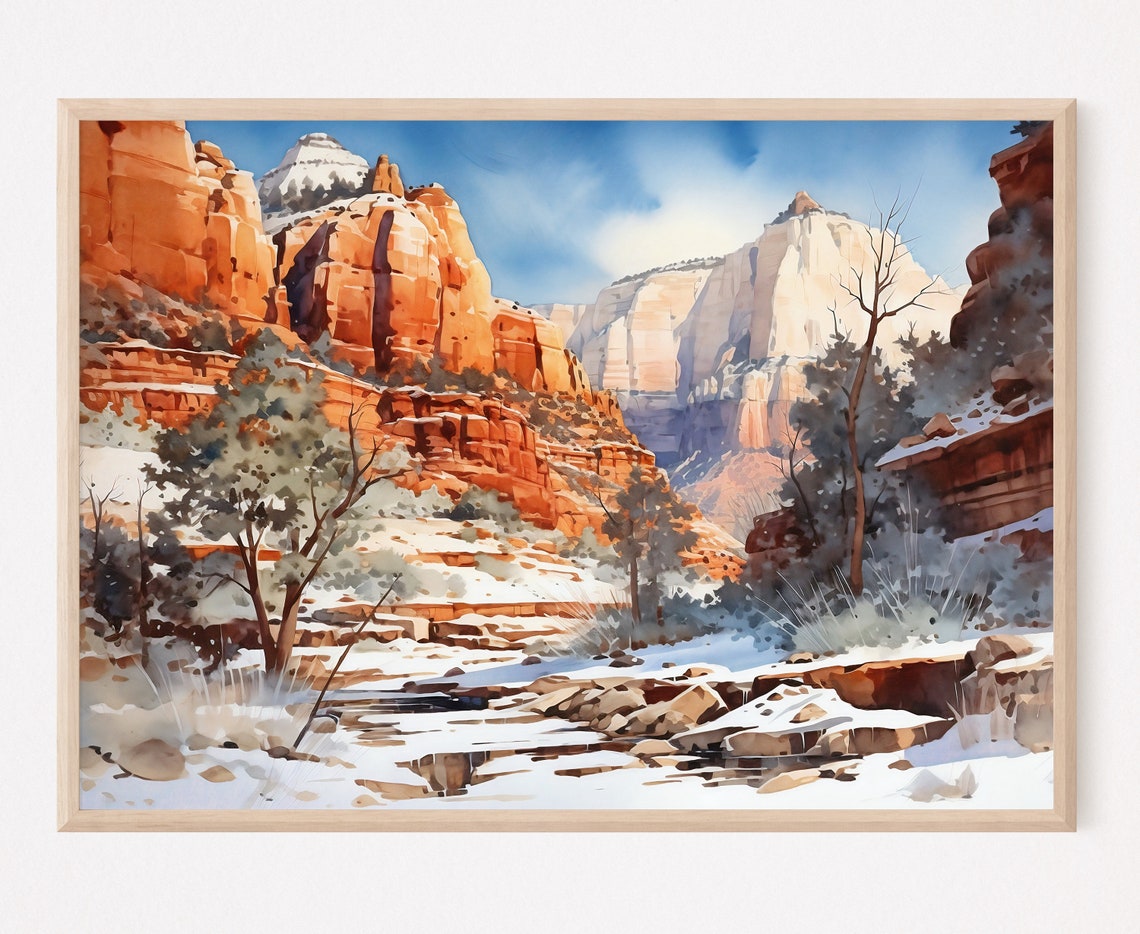 Zion National Park Watercolor Painting Art Print, Zion Poster, Zion ...