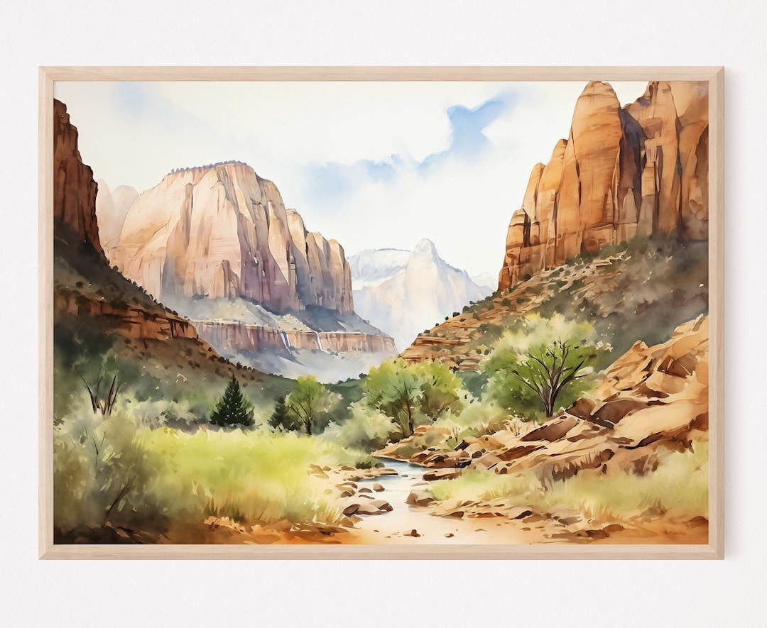 Zion National Park Watercolor Painting Art Print, Zion Poster, Zion ...