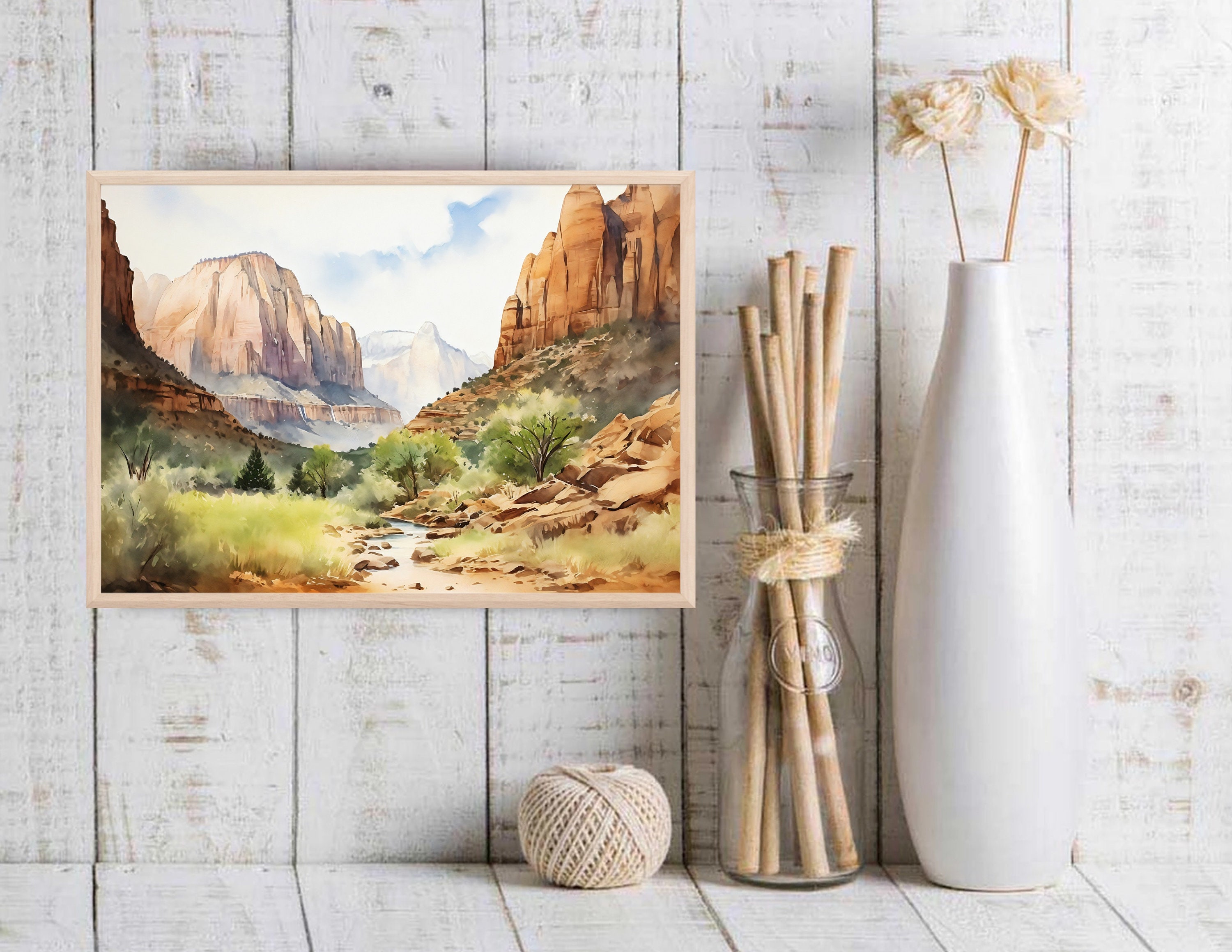 Zion National Park Watercolor Painting Art Print, Zion Poster, Zion ...