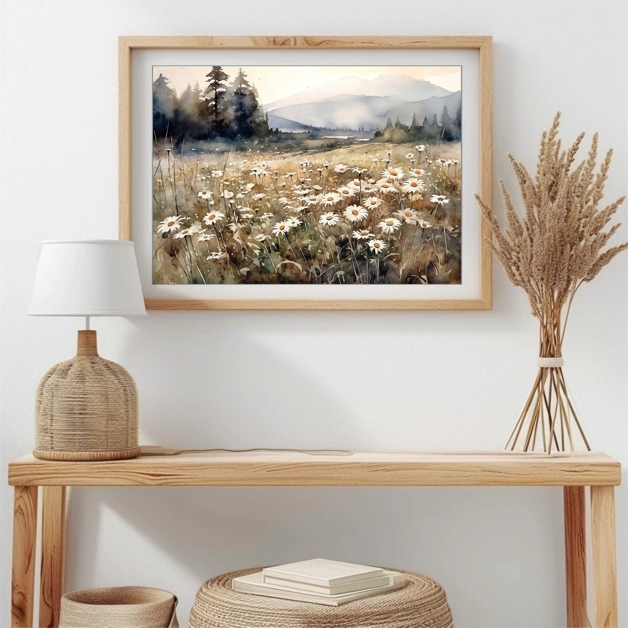 Daisy Field Art Print, Daisy Meadow Painting Wall Art, Daisy Field ...