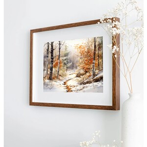 First Snow Watercolor Painting Art Print, Winter Forest Large Wall Art ...