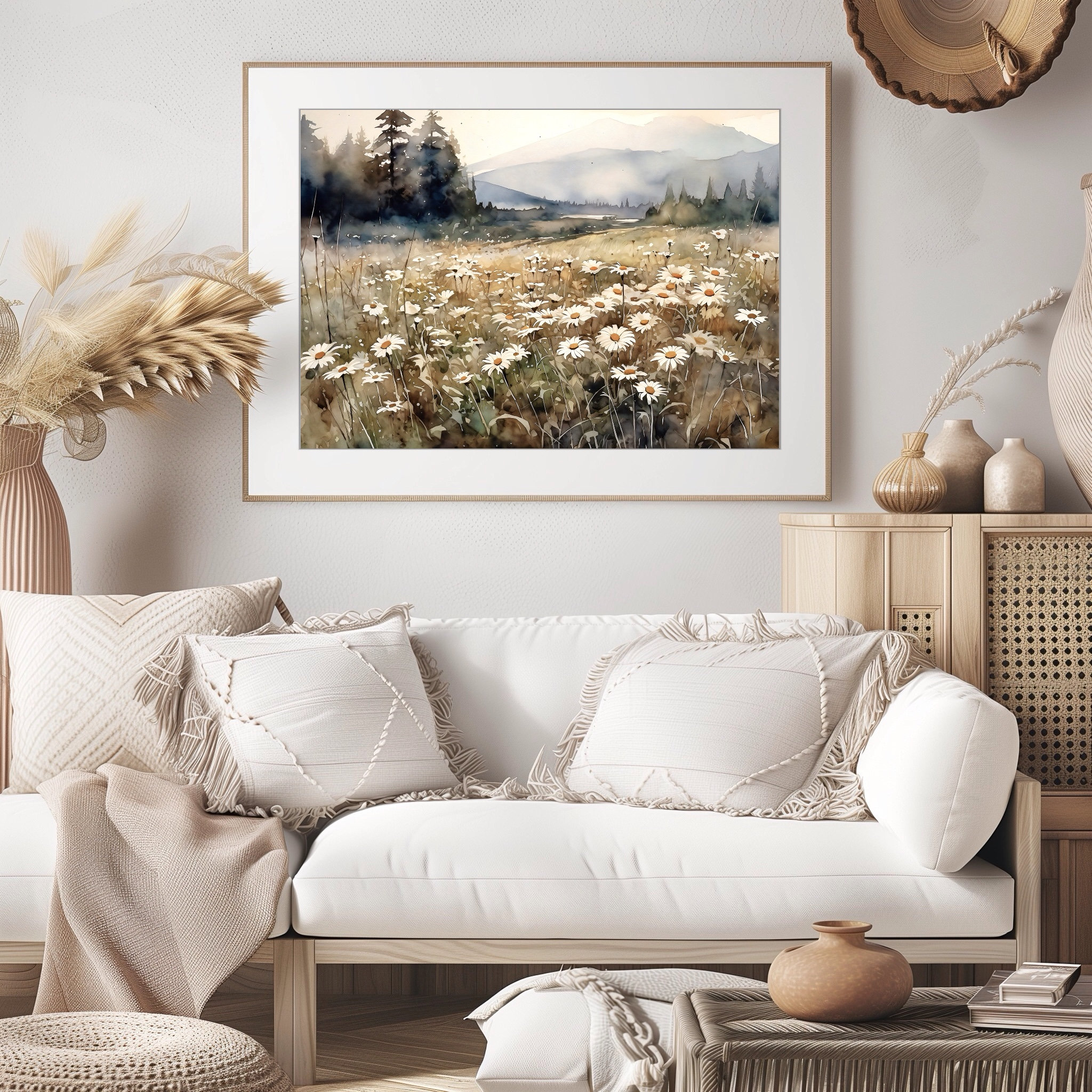 Daisy Field Art Print, Daisy Meadow Painting Wall Art, Daisy Field ...