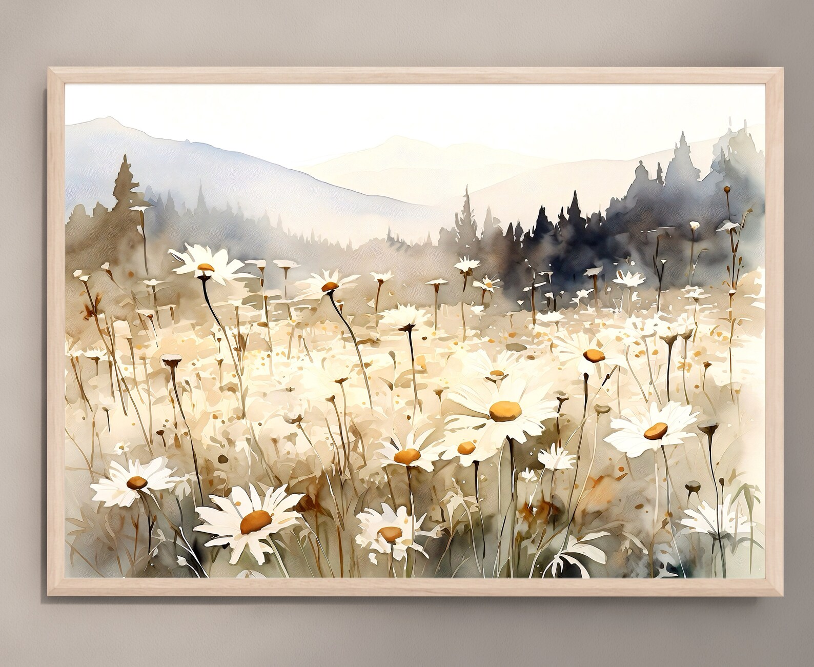 Daisy Field Art Print, Daisy Meadow Painting Wall Art, Daisy Field ...