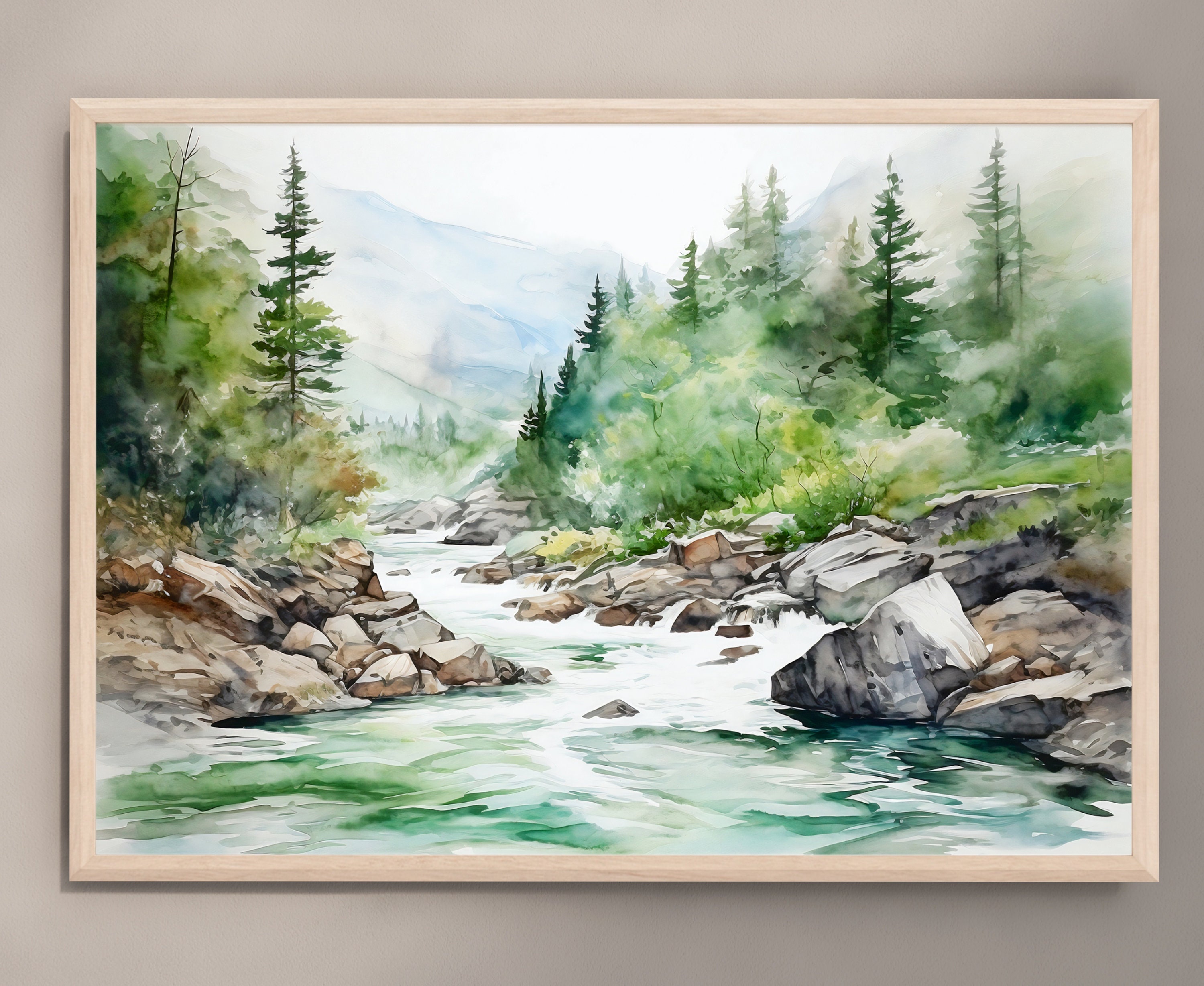 Mountain River Art Watercolor Painting Large Wall Art - Etsy