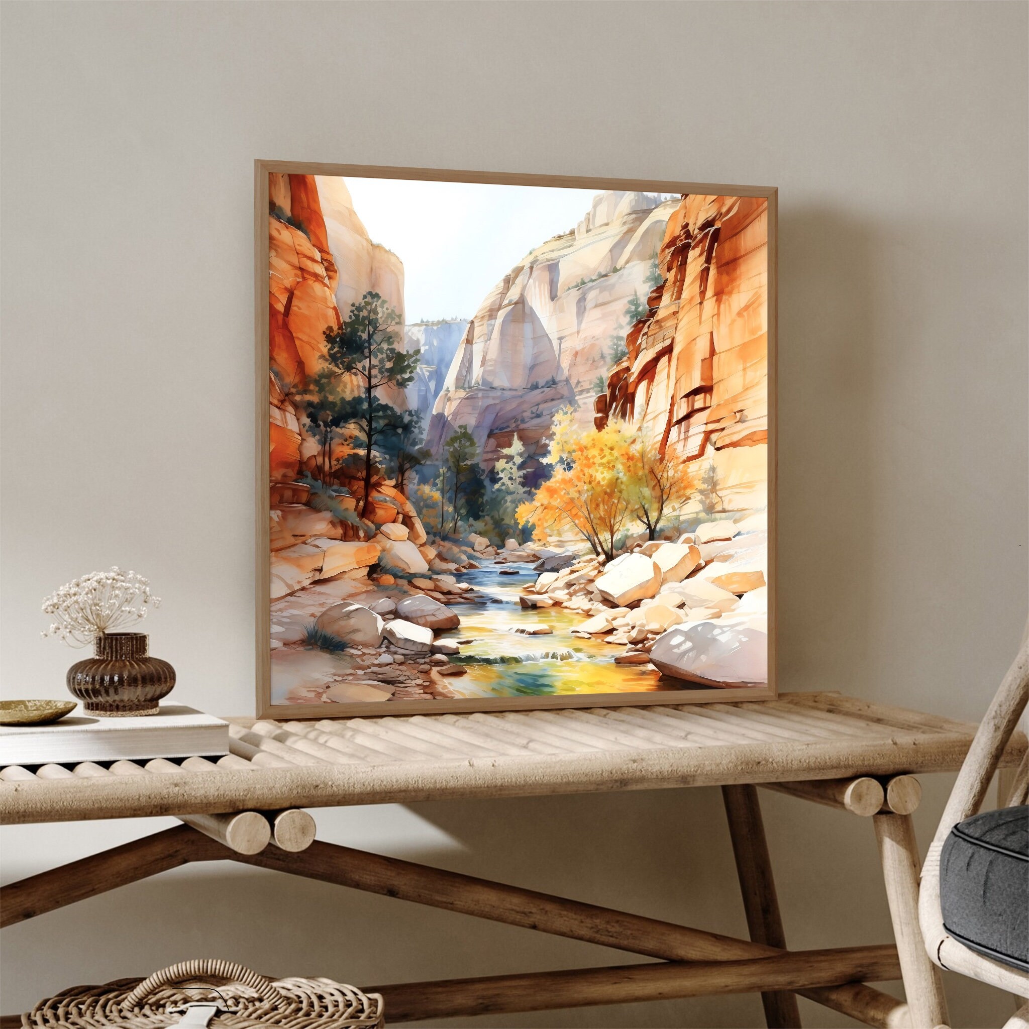 Zion National Park Watercolor Painting Art Print, Zion Poster, Zion ...