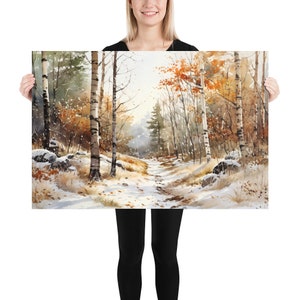 First Snow Watercolor Painting Art Print, Winter Birch Forest Large ...