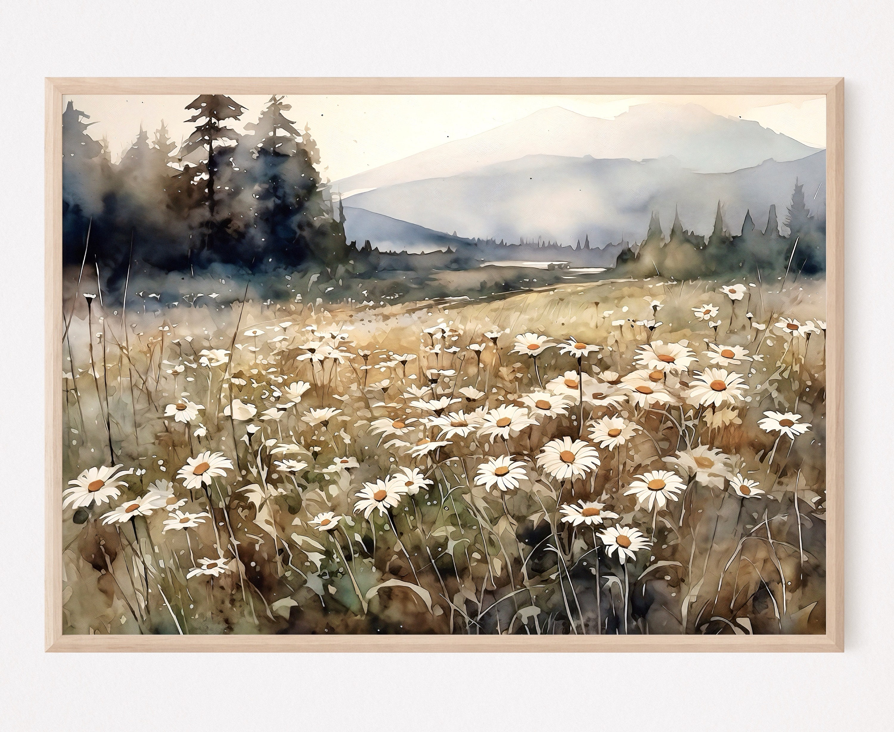 Daisy Field Art Print, Daisy Meadow Painting Wall Art, Daisy Field ...