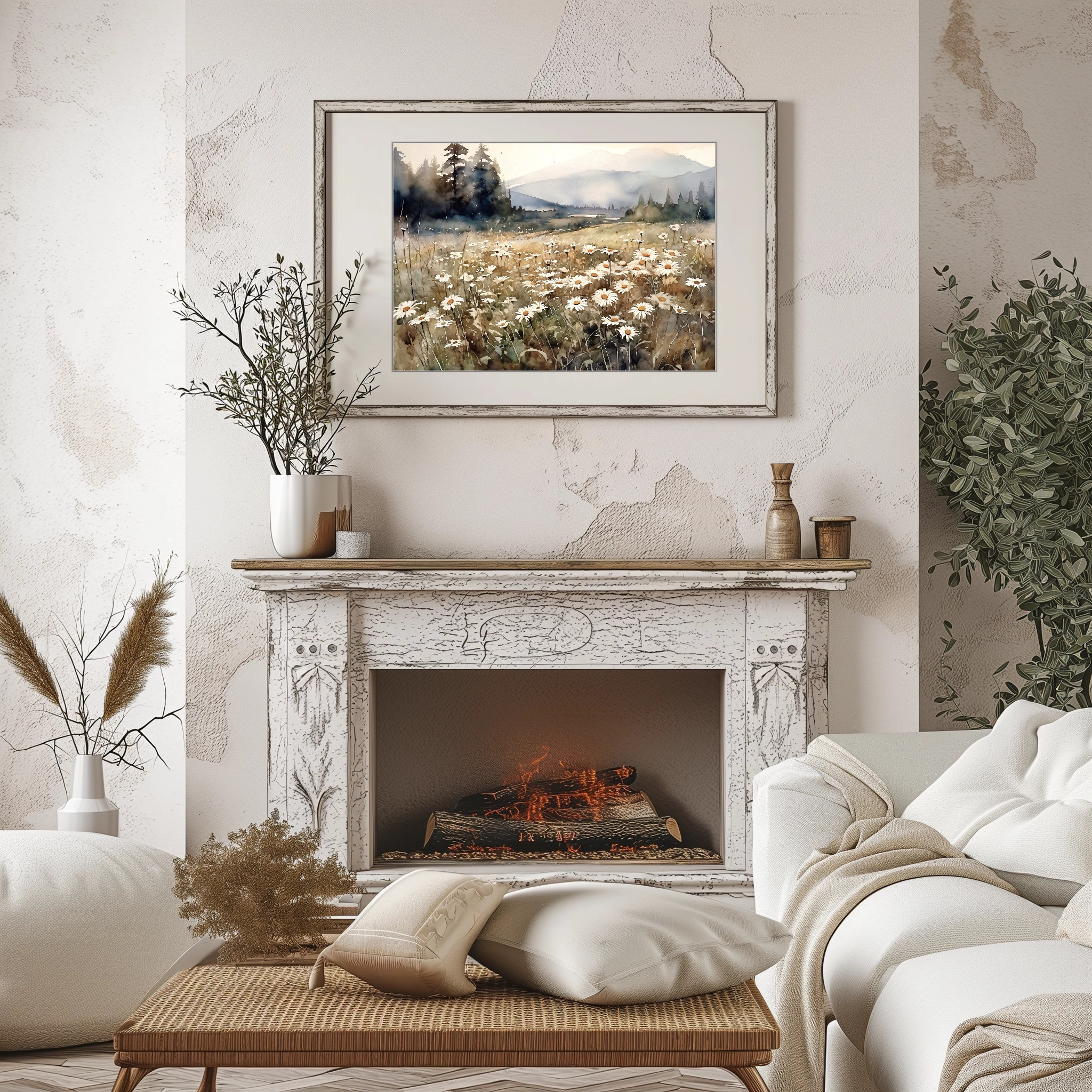 Daisy Field Art Print, Daisy Meadow Painting Wall Art, Daisy Field ...