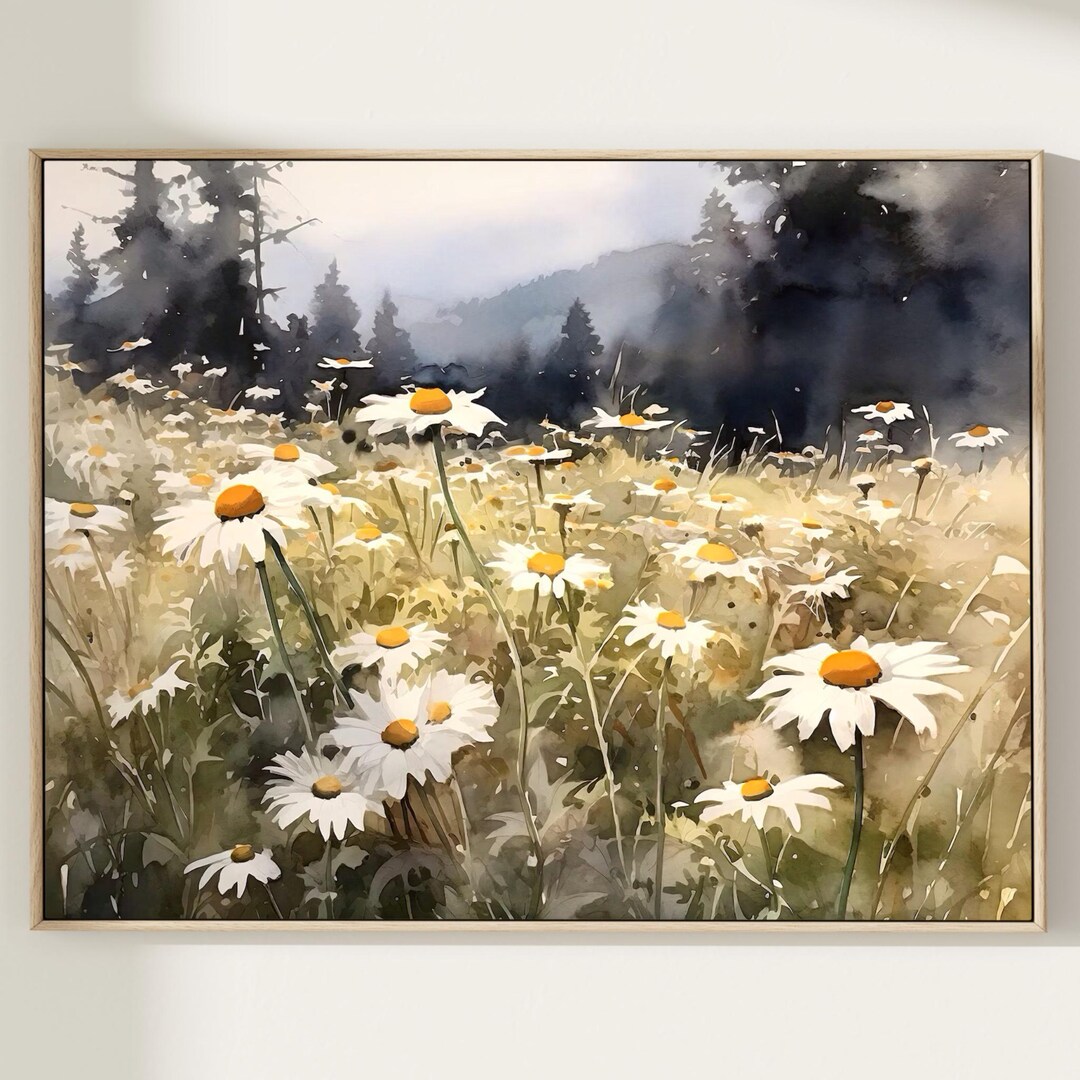 Daisy Field Watercolor Art Print: Vintage Meadow Wall Decor - Etsy