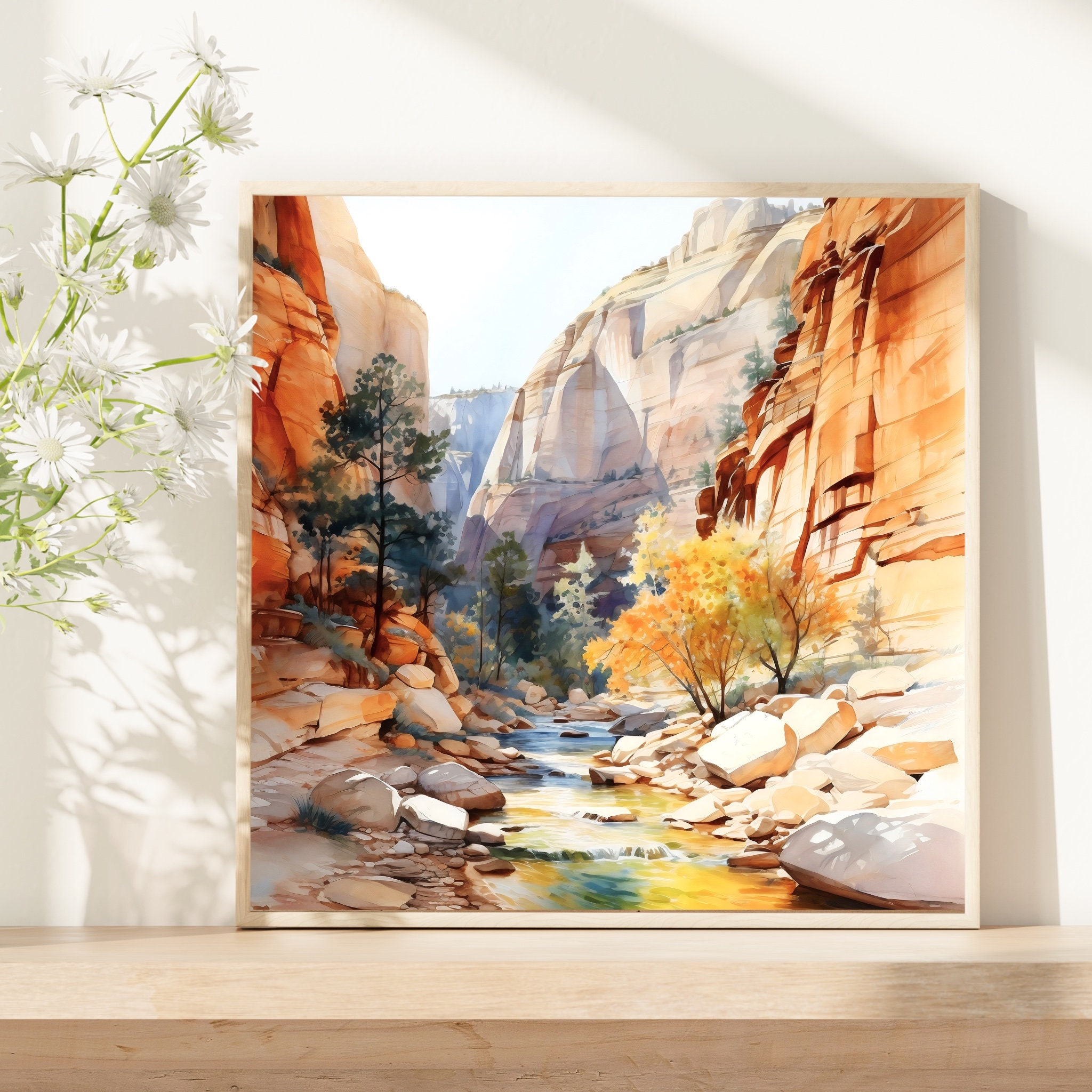Zion National Park Watercolor Painting Art Print, Zion Poster, Zion ...