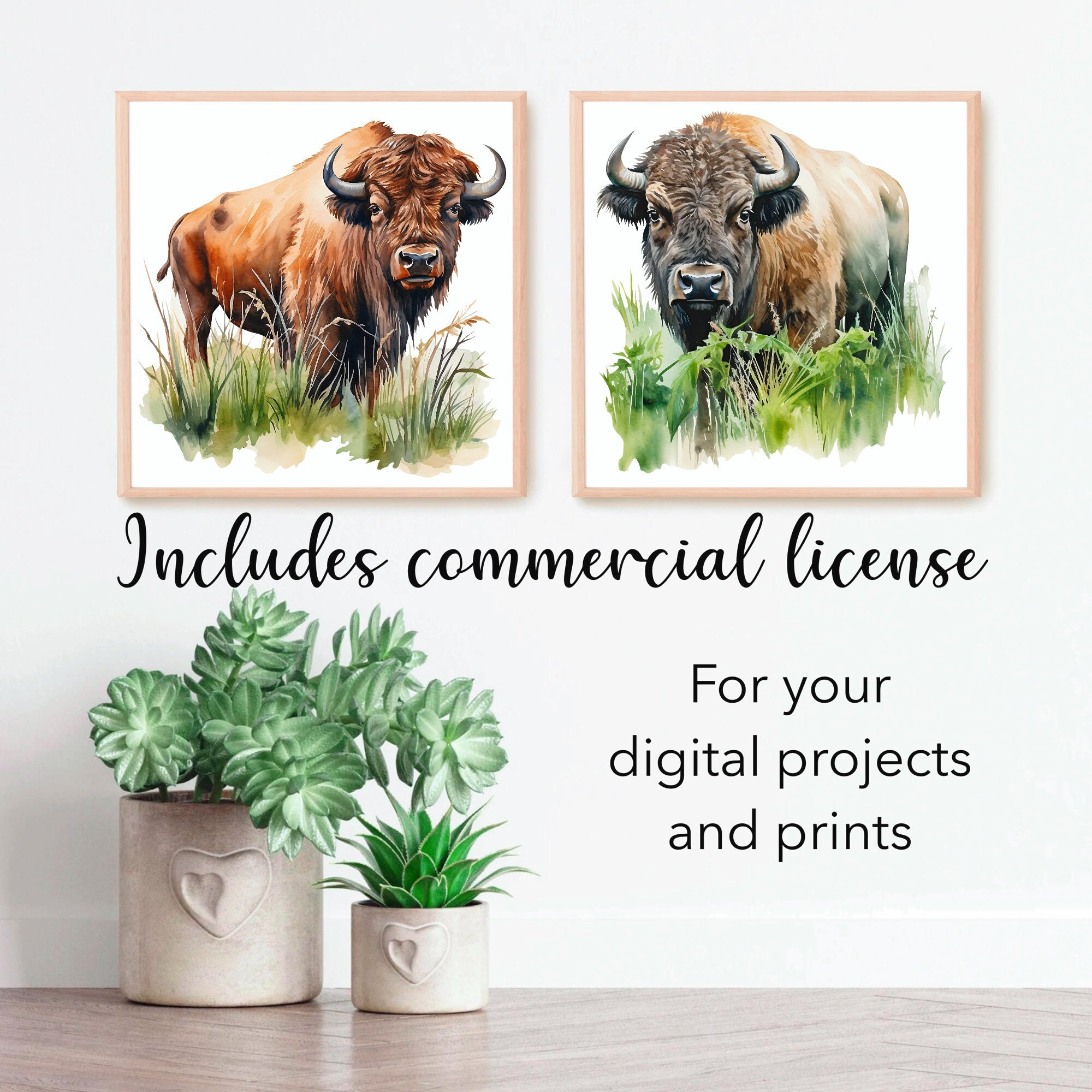 Watercolor Bison Instant Download 10 JPG Files Wall Art Card - Etsy