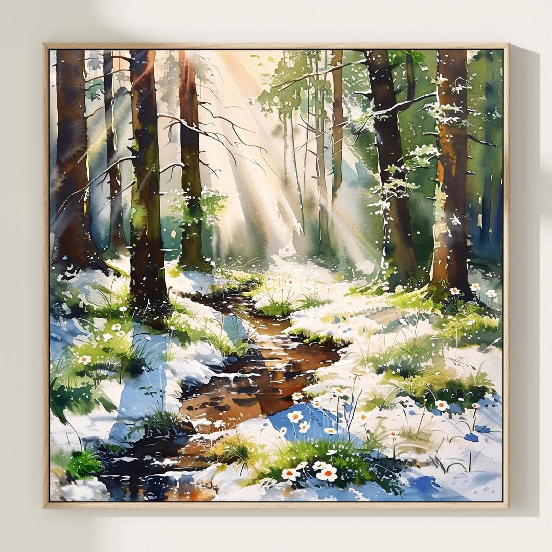 Watercolor Forest Stream Art Print: Spring Landscape Wall Art - Etsy