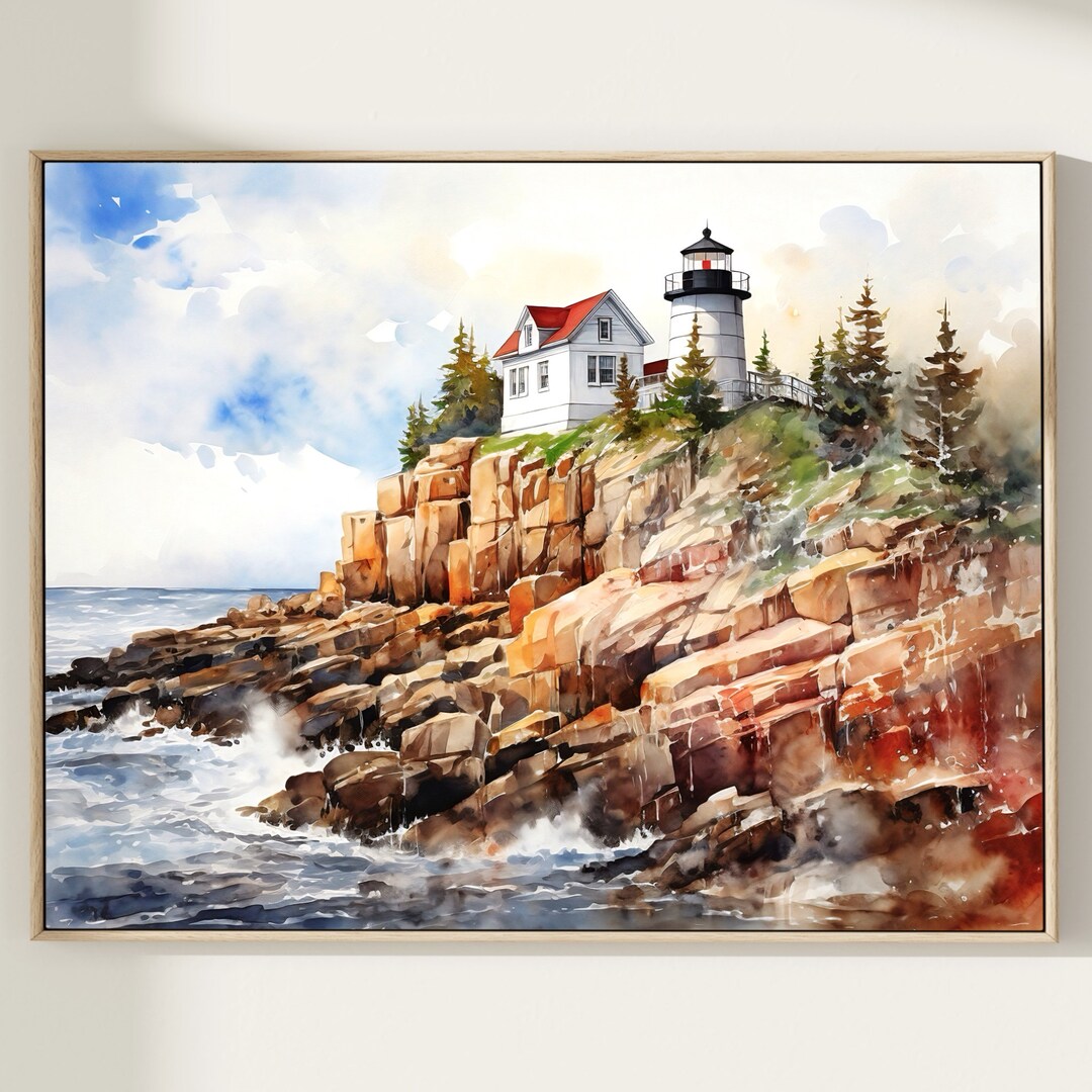 Acadia National Park Print, Maine Watercolor Art Decor, National Park ...