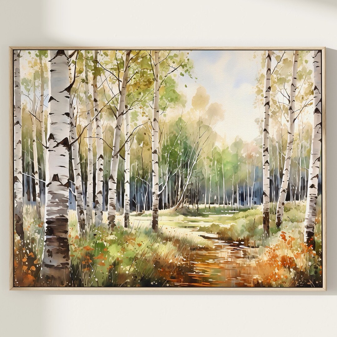 Birch Forest Painting Aspen Landscape Watercolor Fall Trees Art Print ...