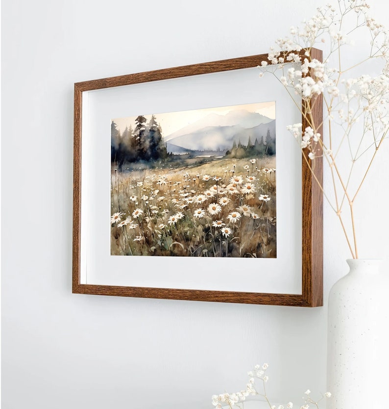 Daisy Field Watercolor Print, Wildflower Meadow Wall Art, Cottagecore ...