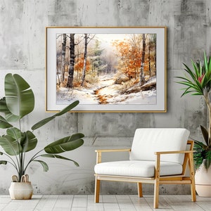 First Snow Watercolor Painting Art Print, Winter Forest Large Wall Art ...