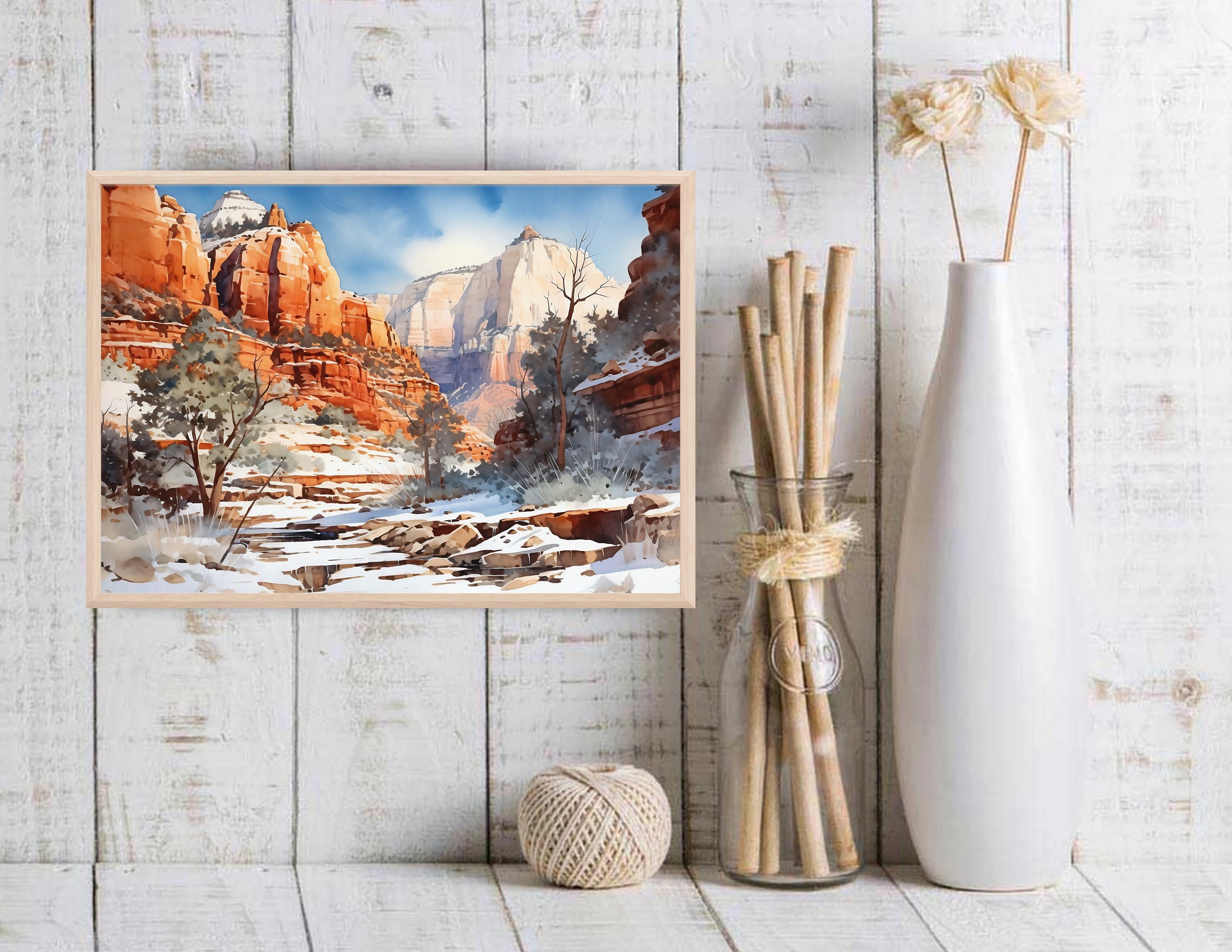 Zion National Park Watercolor Painting Art Print, Zion Poster, Zion ...