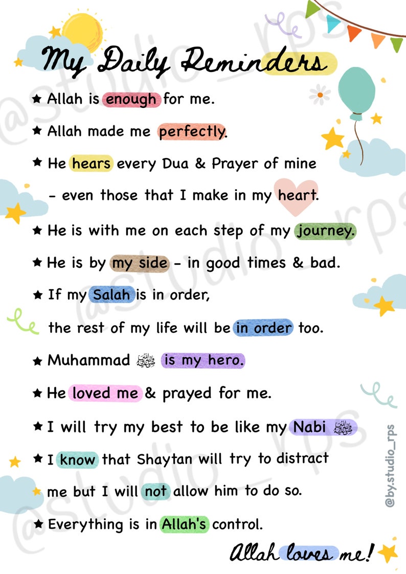 Affirmations for Muslim Children. Printable Islamic Wall - Etsy