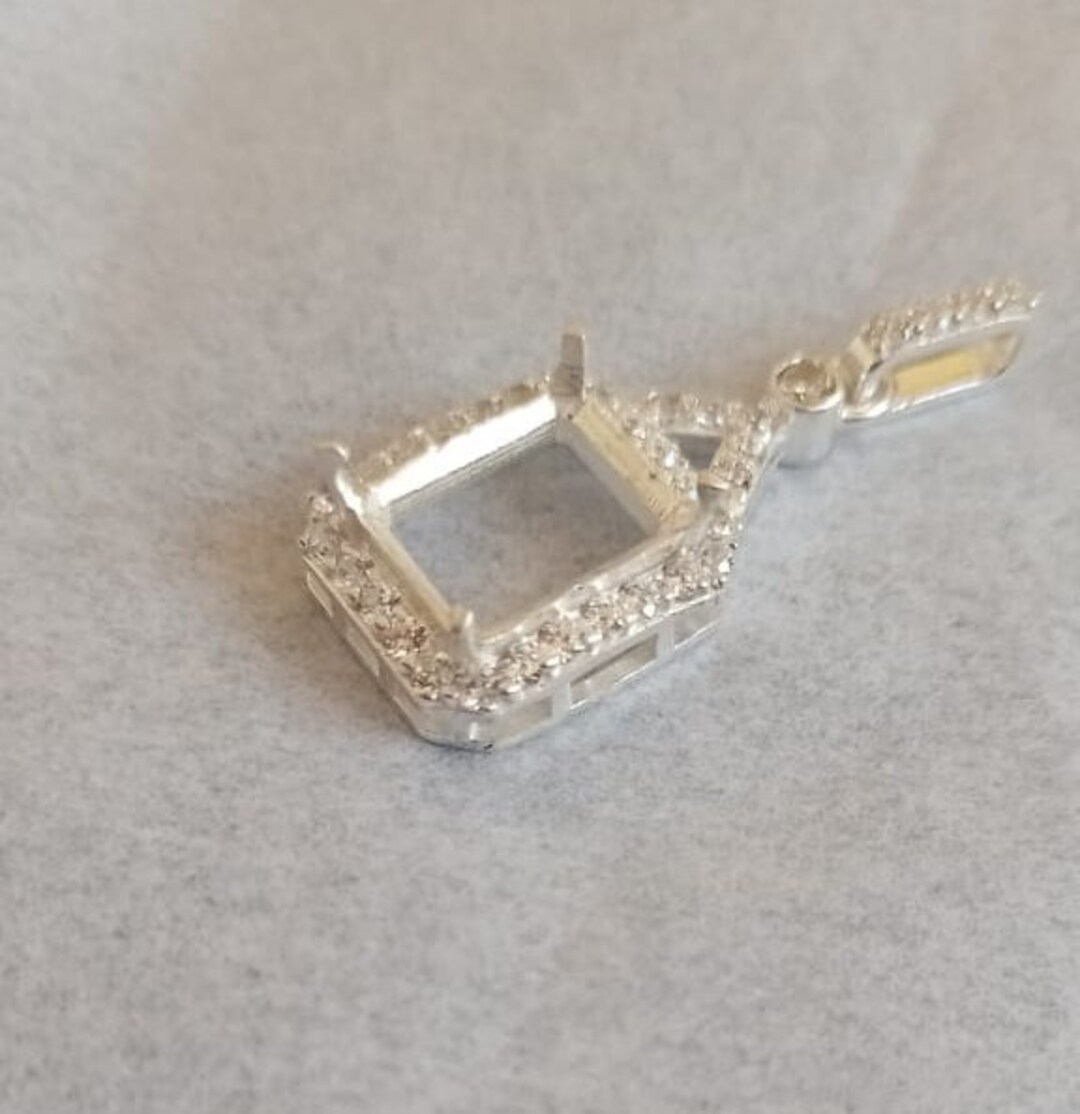 925 Sterling Silver Solitaire Rectangle Pendant Blank Setting for Holding Rectangle Shape Stone ...