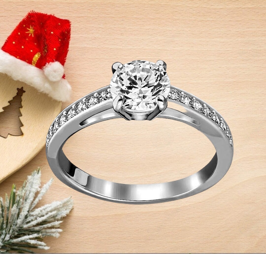 925 Sterling Silver 6mm Lab Diamond Fake Engagement Ring , Dainty ...