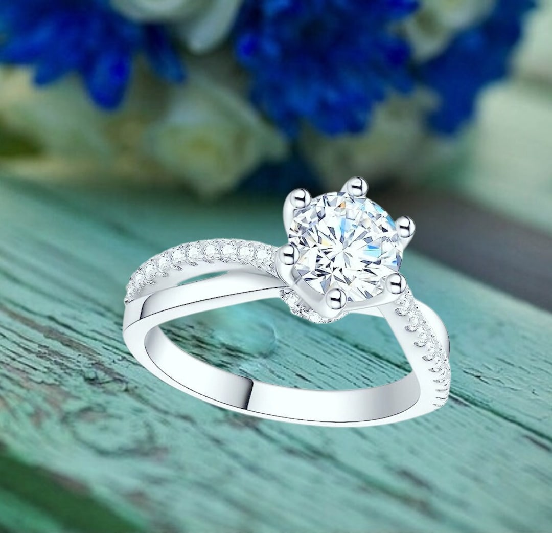 925 Sterling Silver 6mm Lab Diamond Fake Engagement Ring , Dainty ...