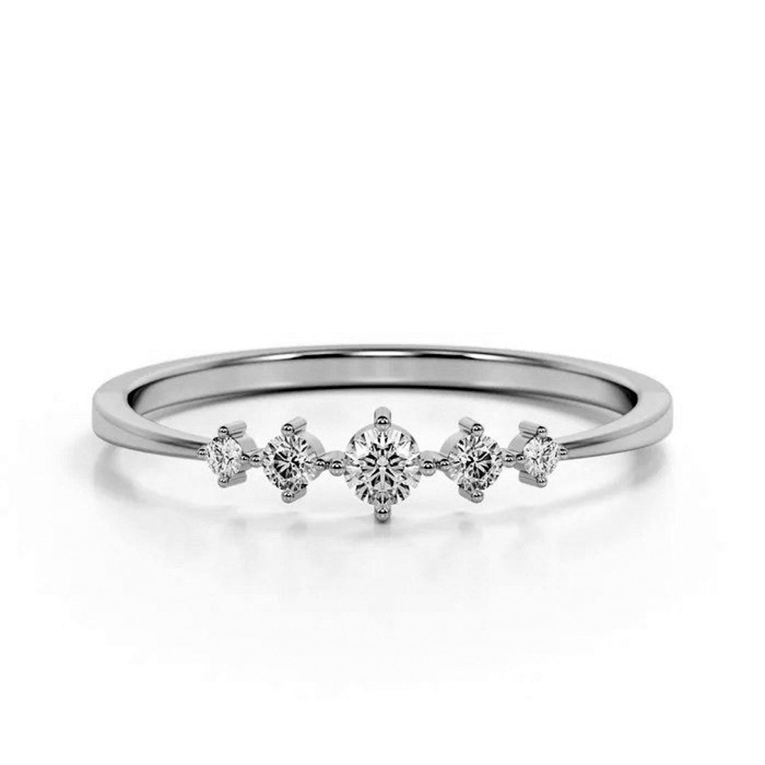 Lab Diamond Dainty Stacking Wedding Band 5 Stone Minimal Stacking Ring ...